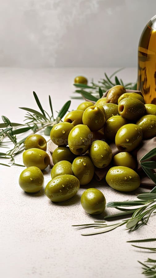 Group of Fresh Green Olives with Leaves on White Background Generative ...