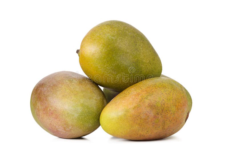 Three Fresh Mango and Slices on a Blue Wooden Background. Stock Photo ...