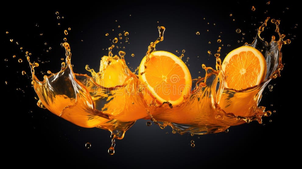 Group of Fresh Oranges Falling in Water with Splash on Black Background ...