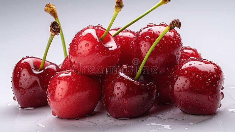 A Group of Fresh Red Cherry Fruit on Isolated White Background Stock ...