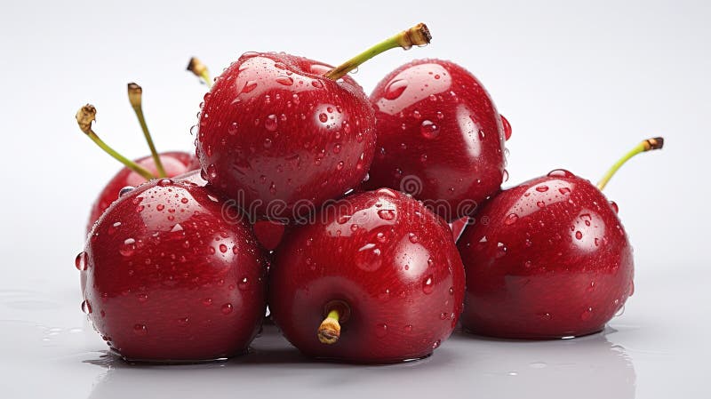 A Group of Fresh Red Cherry Fruit on Isolated White Background Stock ...