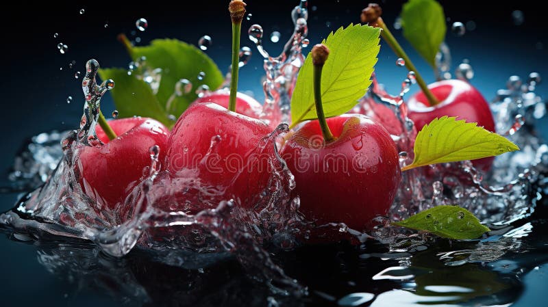 Group of Fresh Red Cherry Fruits with Water Splash As Background ...
