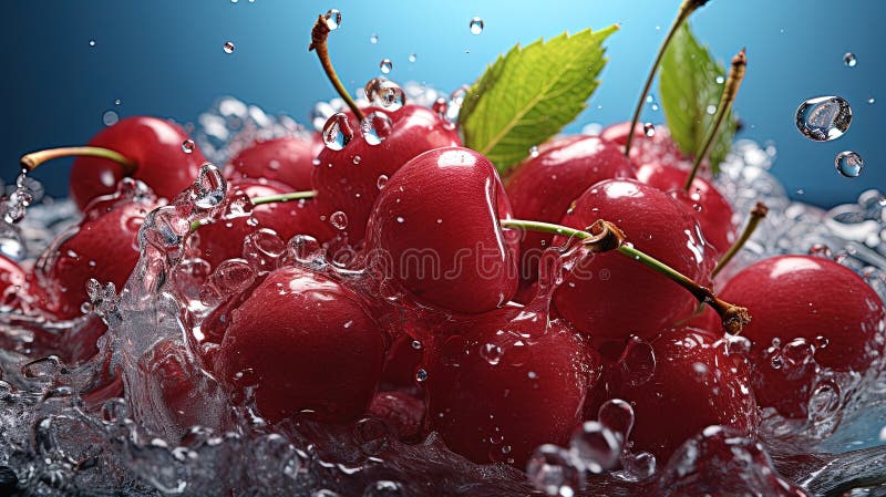 Group of Fresh Red Cherry Fruits with Water Splash As Background ...
