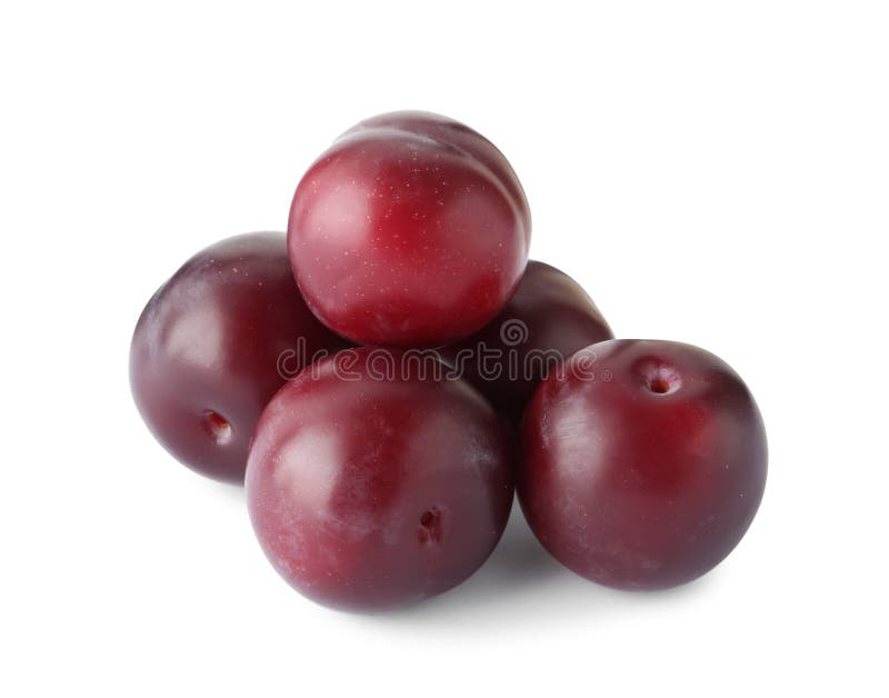 Group of Fresh Ripe Plums Isolated on White Stock Photo - Image of ...