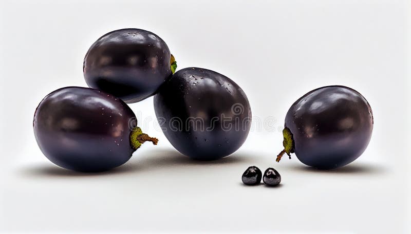 Group of Fresh Whole Black Jamun Fruit on White Background AI ...