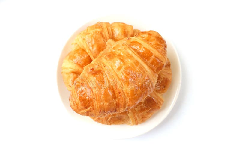 Group Freshly Baked Croissants on a White Circle Ceramic Plate ...