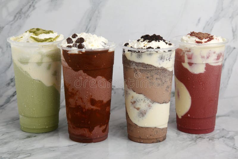 Group of Freshly Made Flavored Frappe and Shake Stock Photo - Image of ...
