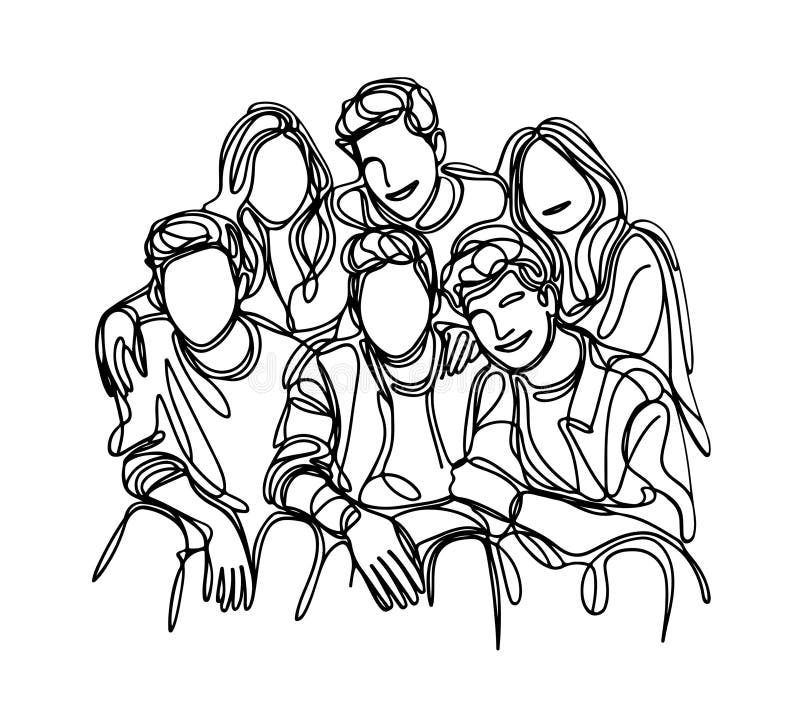 Group of Friend Continuous Line Drawing Vector Stock Illustration ...