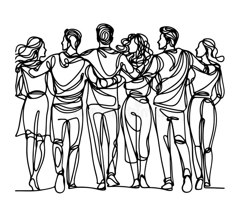 Group of Friend Continuous Line Drawing Vector Stock Illustration ...