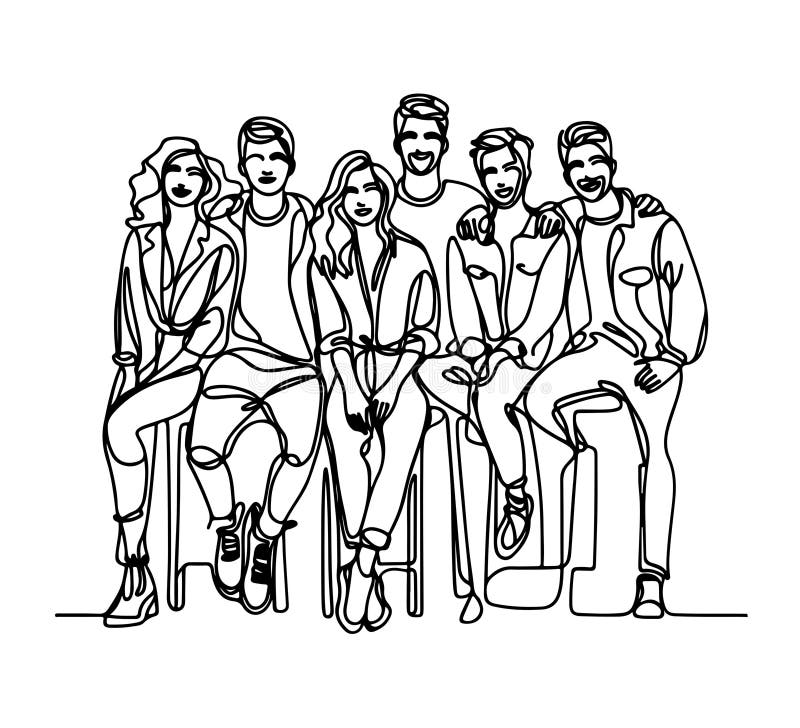 Group of Friend Continuous Line Drawing Vector Stock Illustration ...