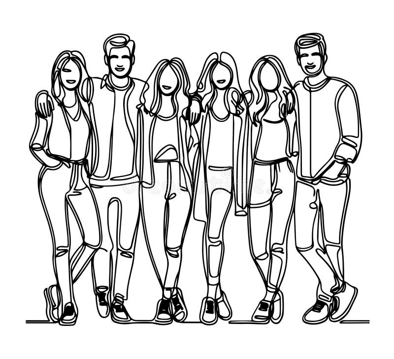 Group of Friend Continuous Line Drawing Vector Stock Illustration ...