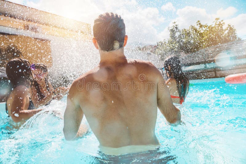 Group of Friend Play Together in the Swimming Pool Stock Photo - Image ...
