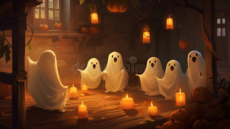 A Group of Friendly Ghosts Gathering for a Halloween Party HD Halloween ...