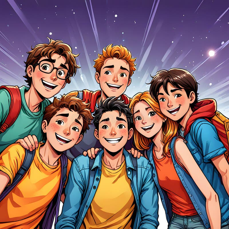 Group of Friends AI Generated Image Stock Image - Image of anime ...