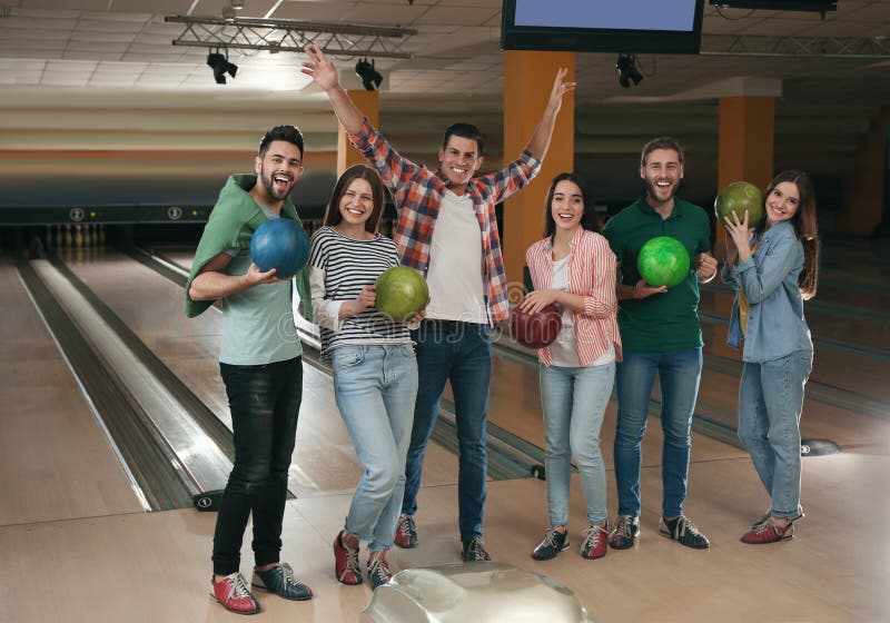 Group of Friends with Balls in Bowling Stock Photo - Image of enjoy ...