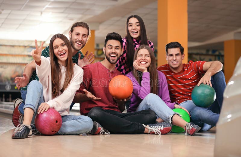 Group of Friends with Balls in Bowling Stock Photo - Image of enjoy ...