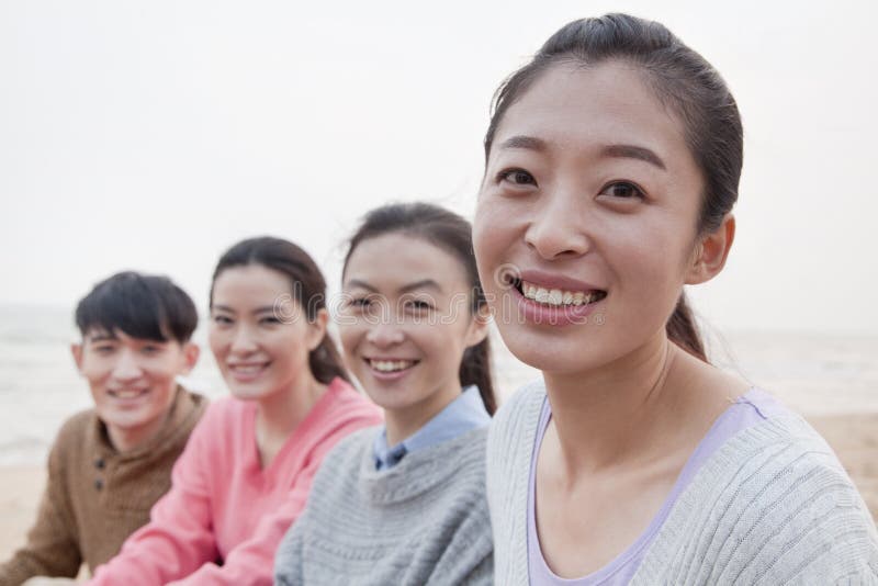 Group of Friends on the Beach Stock Image - Image of casual, happiness ...