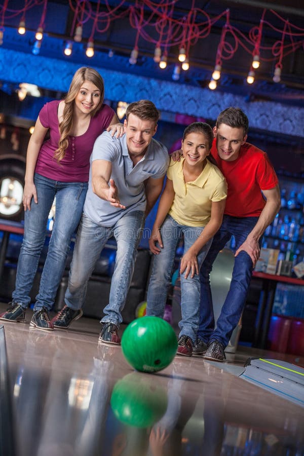 Group of friends bowling. stock image. Image of playing - 36947247