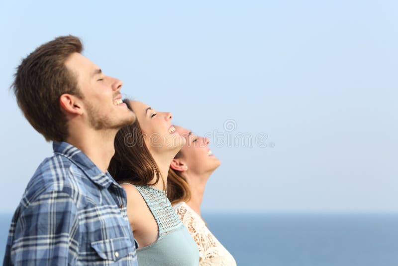 Group of Friends Breathing Deep Fresh Air Stock Image - Image of health ...