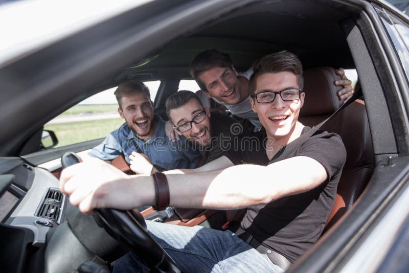 Group of Friends in Car on Road Trip Together Stock Image - Image of ...