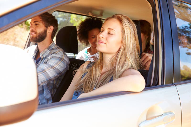 Group of Friends in Car on Road Trip Together Stock Image - Image of ...