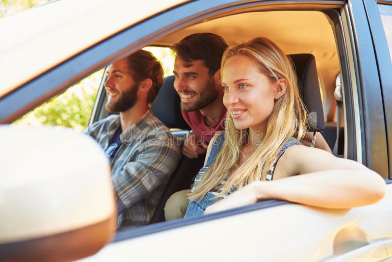 Group of Friends in Car on Road Trip Together Stock Image - Image of ...