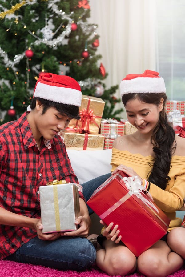 Group of Friends Celebrating with Gift Box Stock Image - Image of home ...