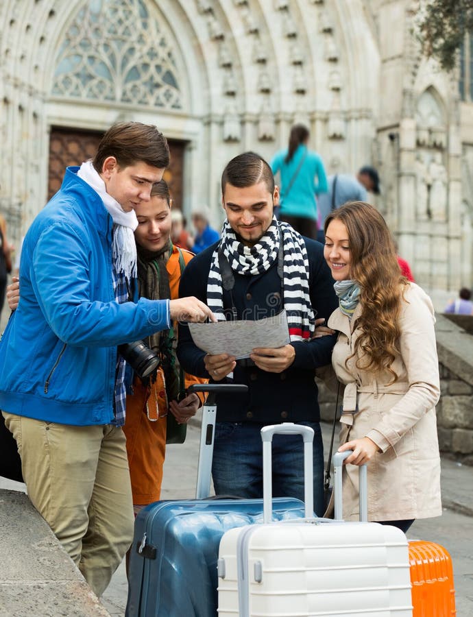Group of Friends Checking Direction Stock Photo - Image of chasing ...