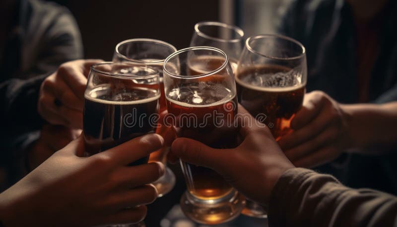 Group of Friends Cheers with Drinks at Lively Bar Party Generated by AI ...