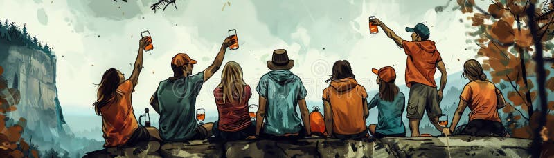 Group of friends cheers stock photo. Image of trip, brown - 325825184