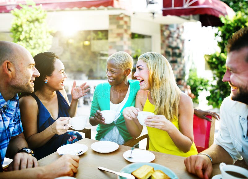 Friends Chilling Out Enjoying Meal in Restaurant Stock Image - Image of ...