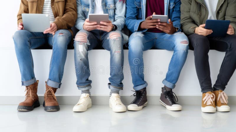 Group of Friends with Devices.AI Generated Image Stock Photo - Image of ...