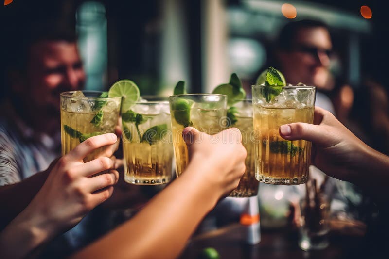 Group of Friends Drinking Alcoholic Cocktails. Neural Network AI ...