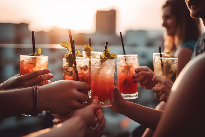 Group of Friends Drinking Alcoholic Cocktails. Neural Network AI ...