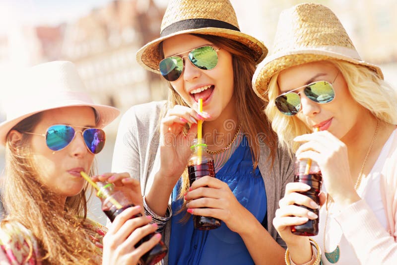 Group of Friends Drinking Cocktails in the City Stock Image - Image of ...