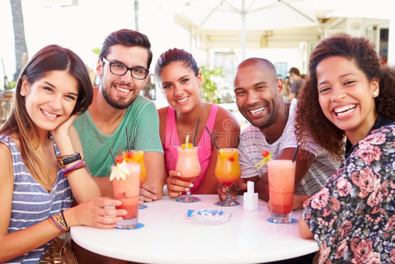 Group of Female Friends Drinking Cocktails at Outdoor Bar Stock Photo ...