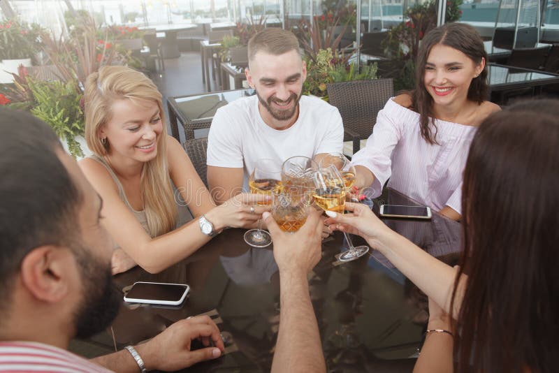 Group of Friends Drinking on a Rooftop Party Stock Image - Image of ...