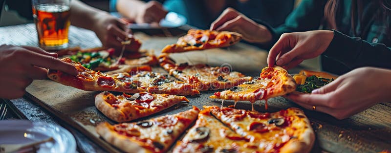Group of Friends Eating Pizza Together, Home Party Stock Photo - Image ...