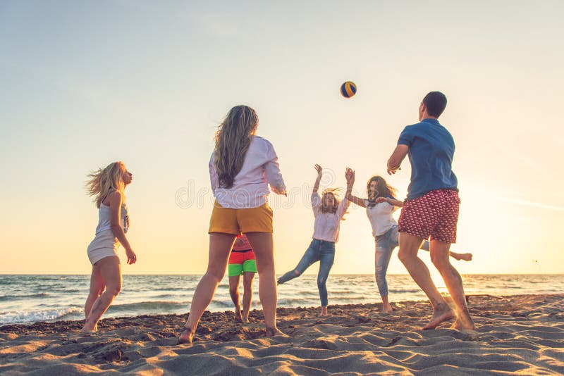 Group of Friends Enjoy on the Beach Stock Image - Image of beautiful ...