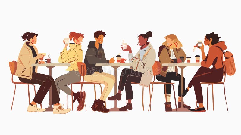 Group of Friends Enjoying Coffee and Conversation at Table Stock Vector ...