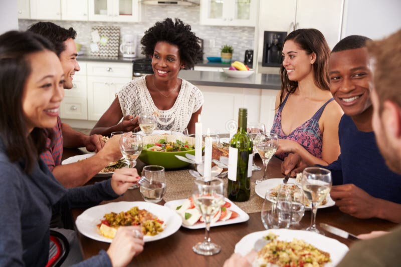 Group of Friends Enjoying Dinner Party at Home Stock Image - Image of ...