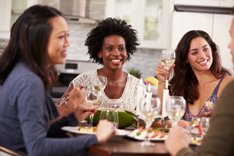 Group of Friends Enjoying Dinner Party at Home Stock Image - Image of ...