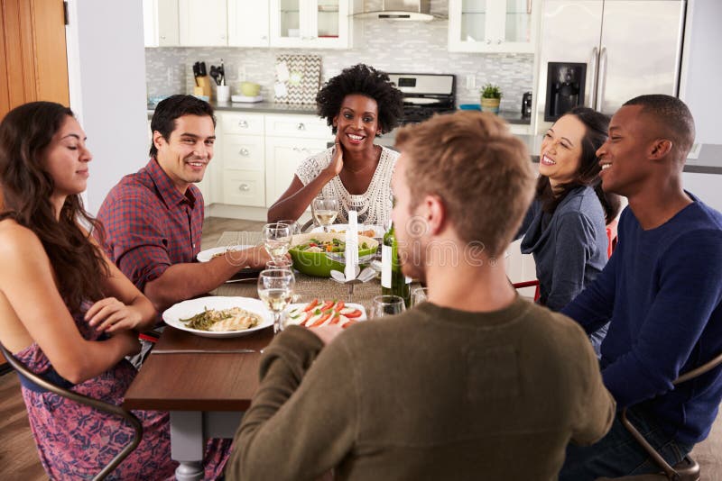 Group of Friends Enjoying Dinner Party at Home Stock Photo - Image of ...