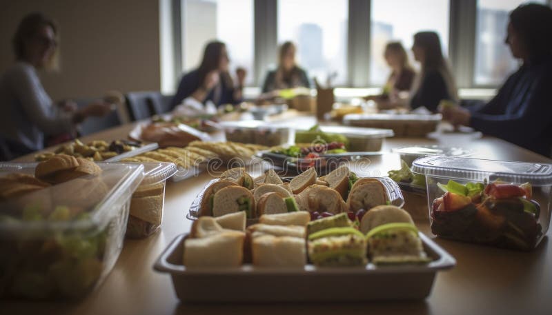 A Group of Friends Enjoying a Healthy Gourmet Buffet Meal Generated by ...