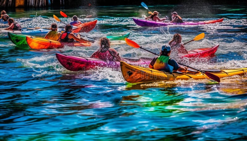 Group of Friends Enjoying Kayaking Adventure Outdoors Generated by AI ...