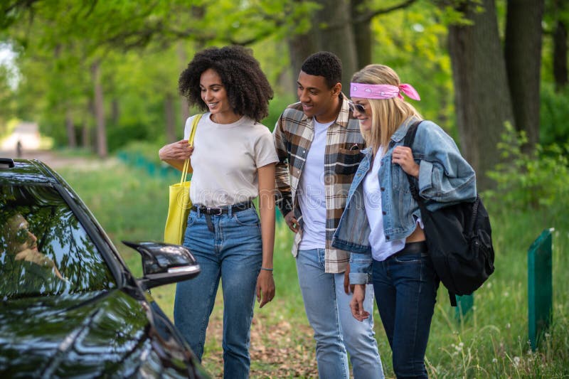 Group of Friends in the Forest Feeling Joyful Stock Photo - Image of ...