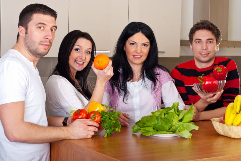 Group Of Friends With Fruits And Vegetables Stock Image - Image of home ...