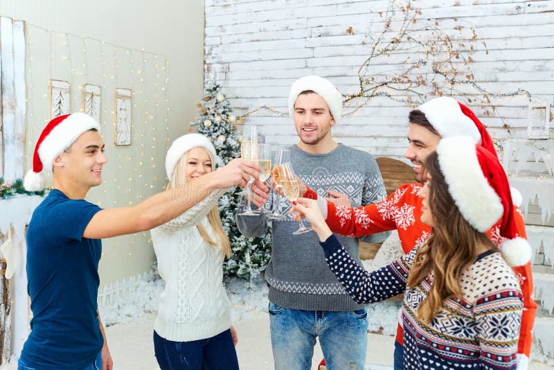 A Group of Friends with Gifts at a Christmas Party Stock Photo - Image ...