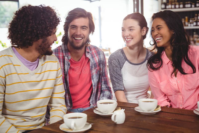 Group of Friends Having Cup of Coffee Stock Image - Image of cheerful ...