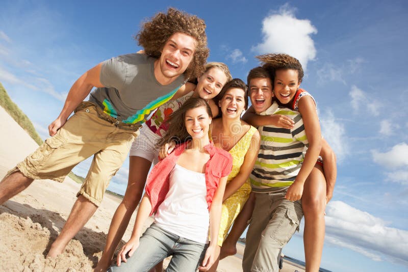 Three Friends Having Fun at Beach Stock Image - Image of clothing ...